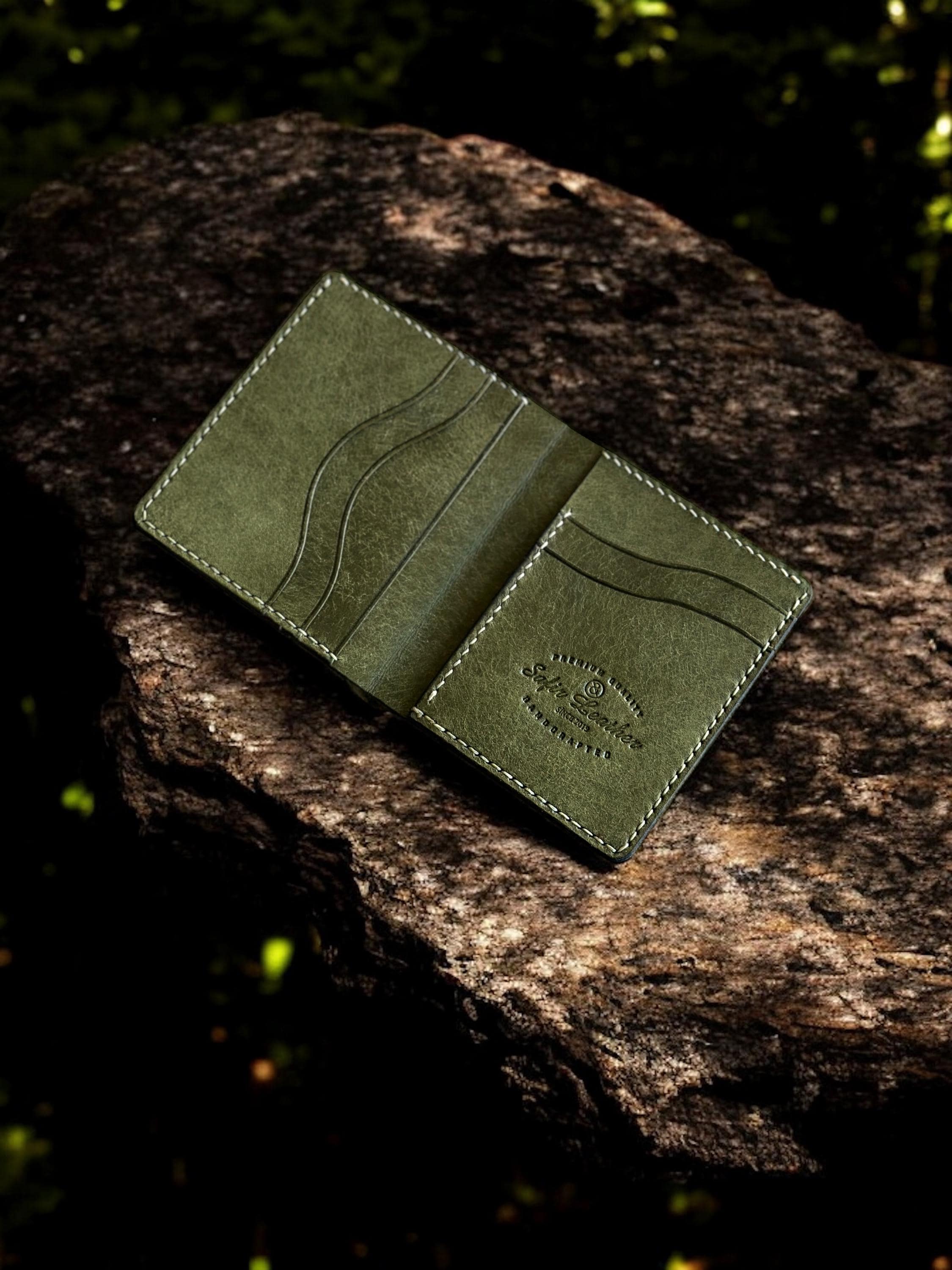 Handmade Olive Green Leather Wallet: Minimalist Slim Design - Etsy
