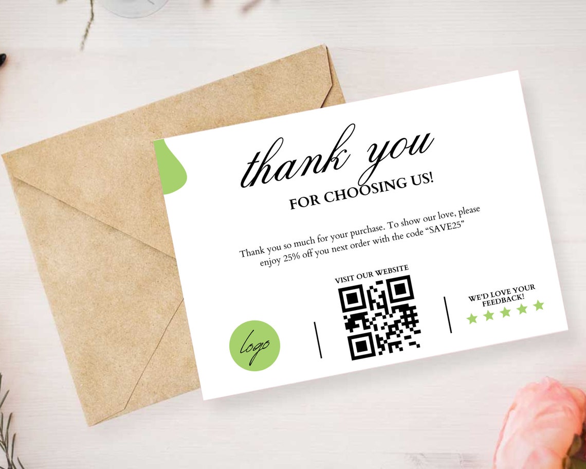 QR Code Thank You Card, Canva Template, Printable, Small Businesses ...