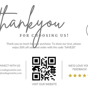 Custom QR Code, Unique Thank You Card Template, Canva, Editable, Small ...