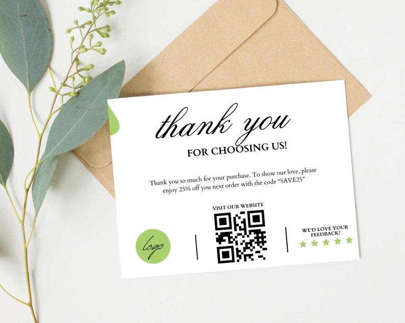 QR Code Thank You Card, Canva Template, Printable, Small Businesses ...