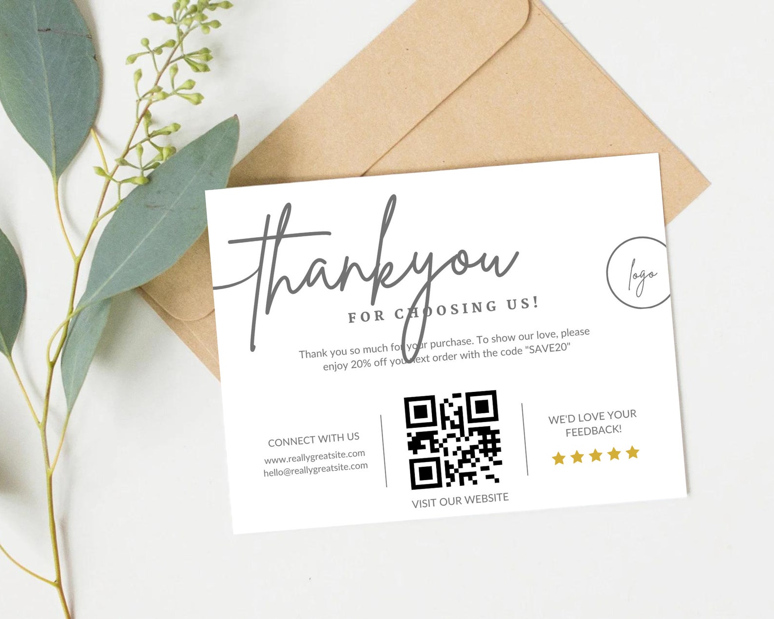 Custom QR Code, Unique Thank You Card Template, Canva, Editable, Small ...
