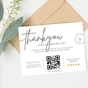 Custom QR Code, Unique Thank You Card Template, Canva, Editable, Small ...