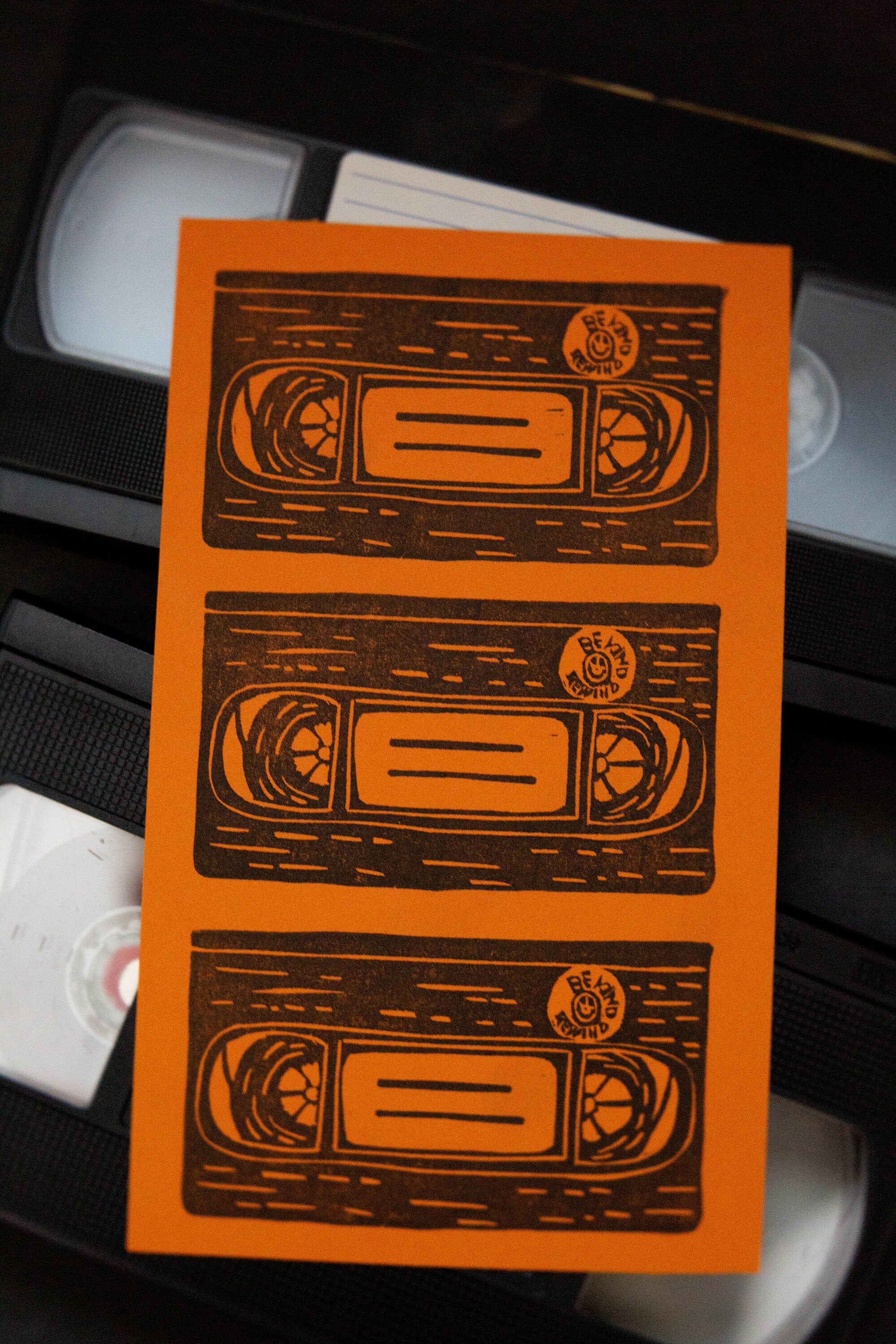 VHS Tape Linocut Art Print (orange) - Etsy