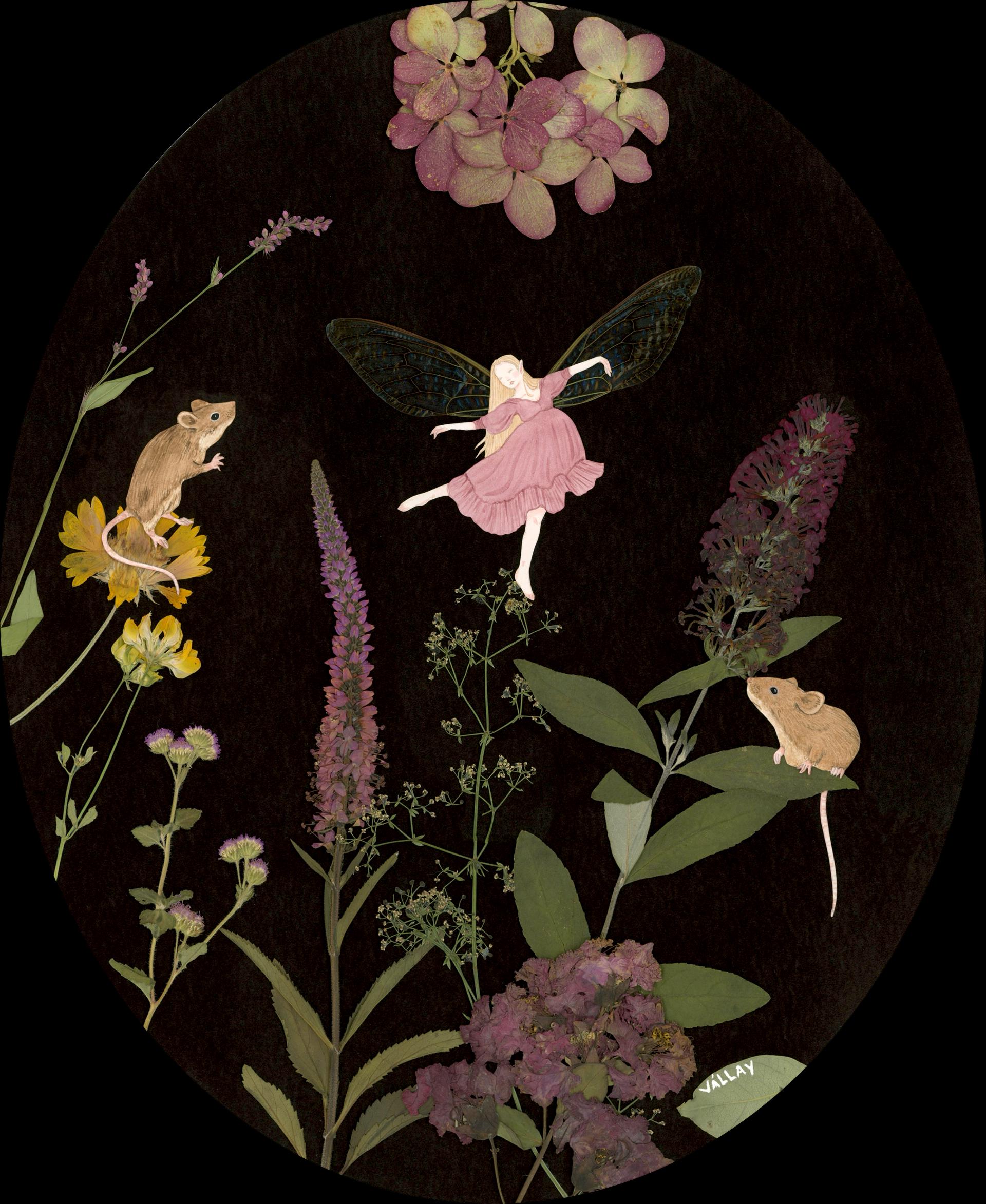 Marcy Fairy Collage, Art Prints, Fairy Watercolor, Pressed Flowers ...
