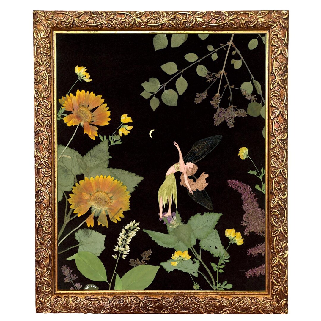 Azalea Fairy Collage, Art Prints, Fairy Watercolor, Pressed Flowers ...