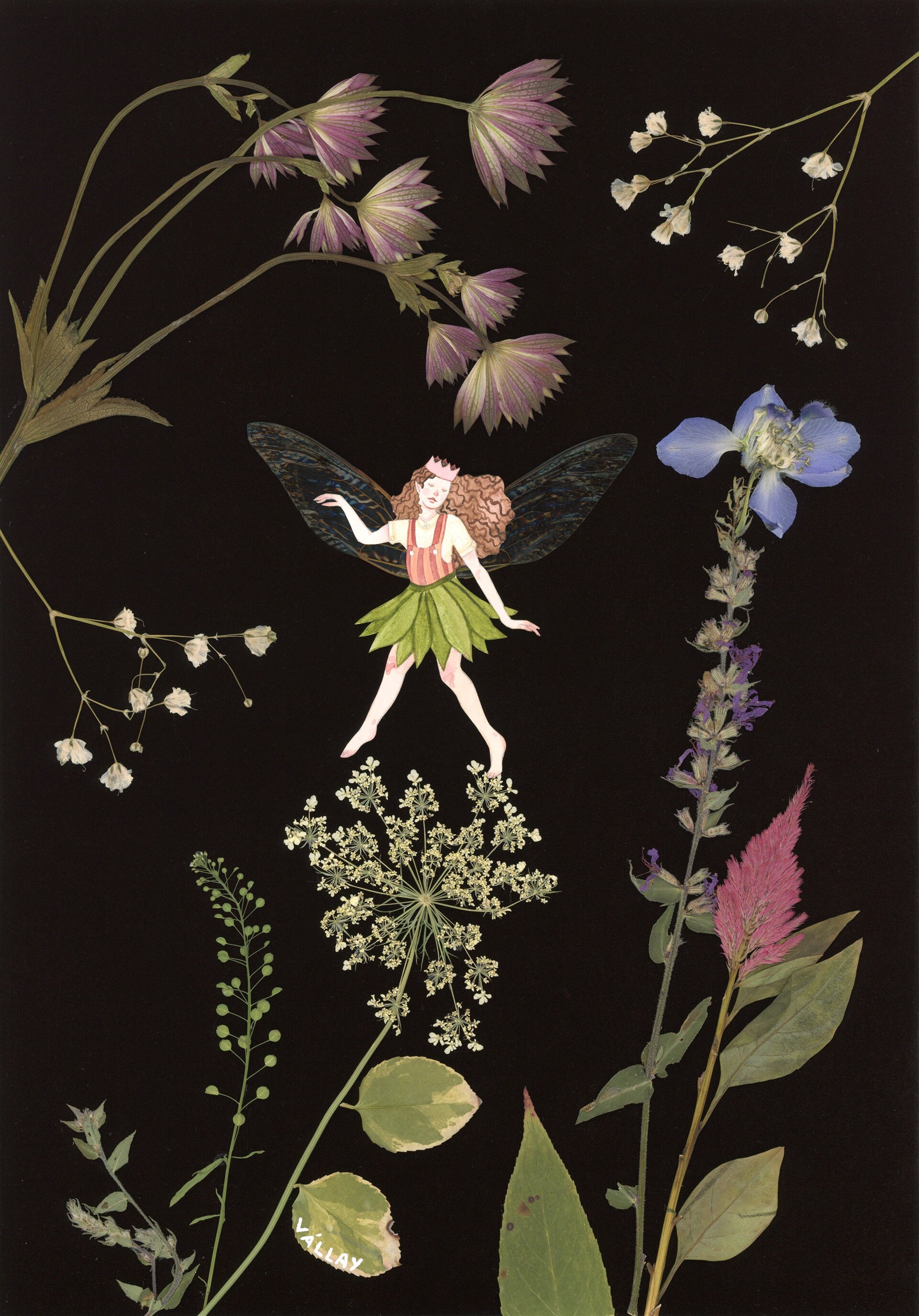 Posie Fairy Collage, Art Prints, Fairy Watercolor, Pressed Flowers ...