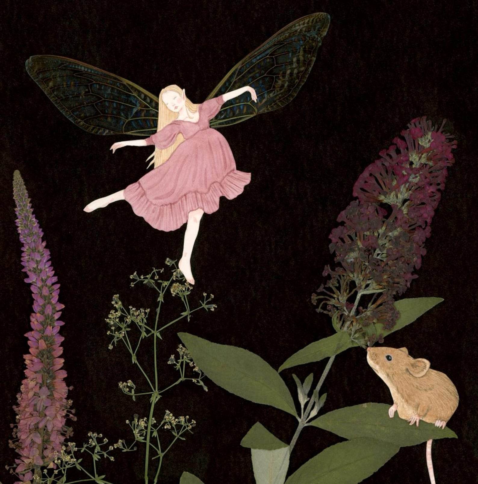 Marcy Fairy Collage, Art Prints, Fairy Watercolor, Pressed Flowers ...
