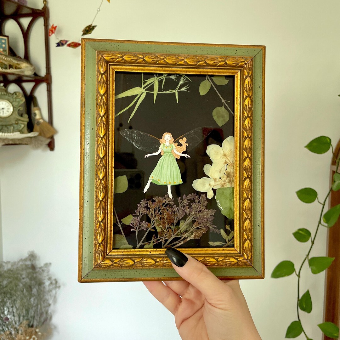 Marcella Fairy Collage, Art Prints, Fairy Watercolor, Pressed Flowers ...