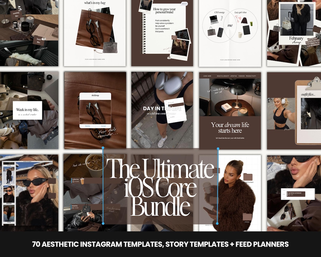 Brown Aesthetic Ios Core Instagram Templates Bundle for Social Media ...