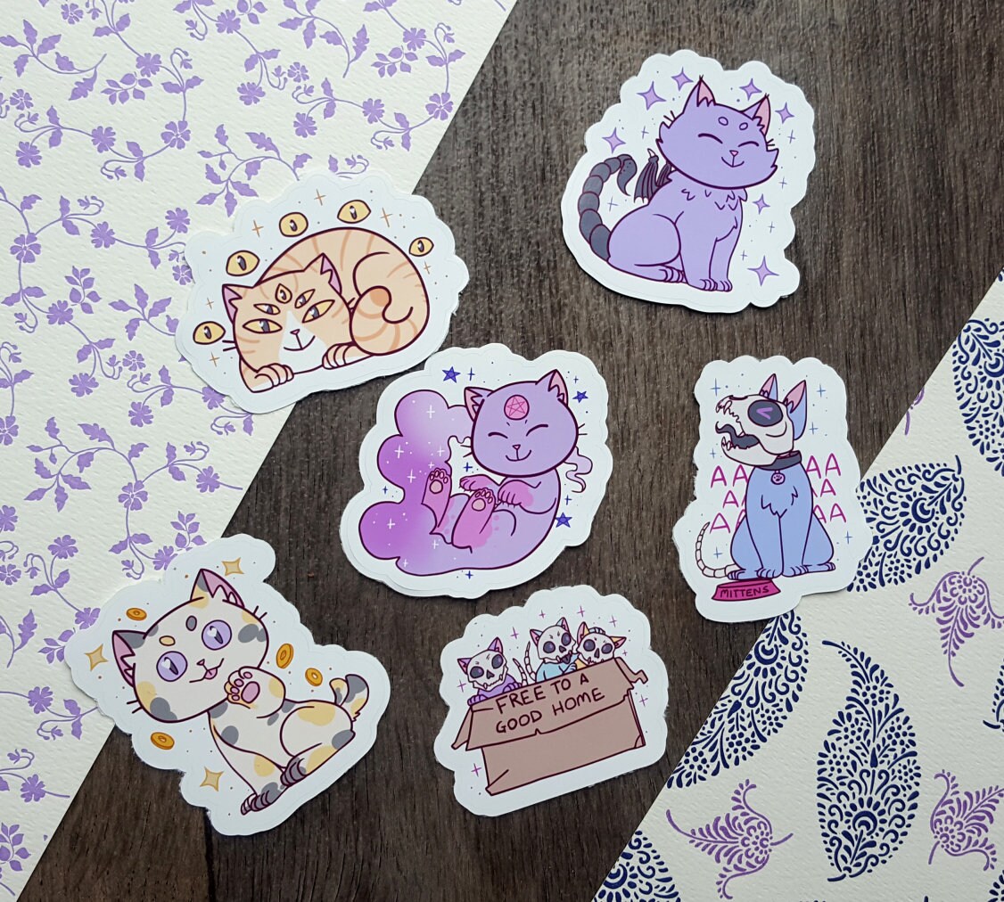 Demon Kitty Cat Vinyl Sticker Set - Etsy