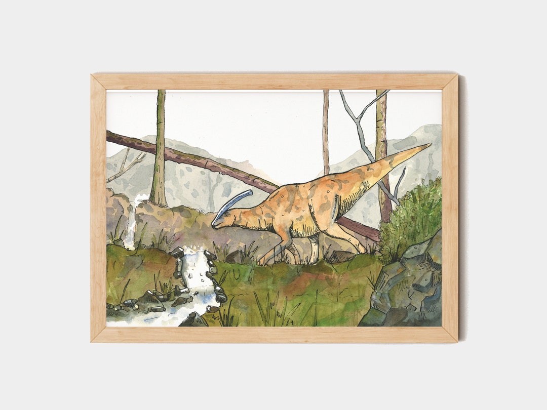 Parasaurolophus Watercolor Dinosaur Painting, Jurassic Artwork ...
