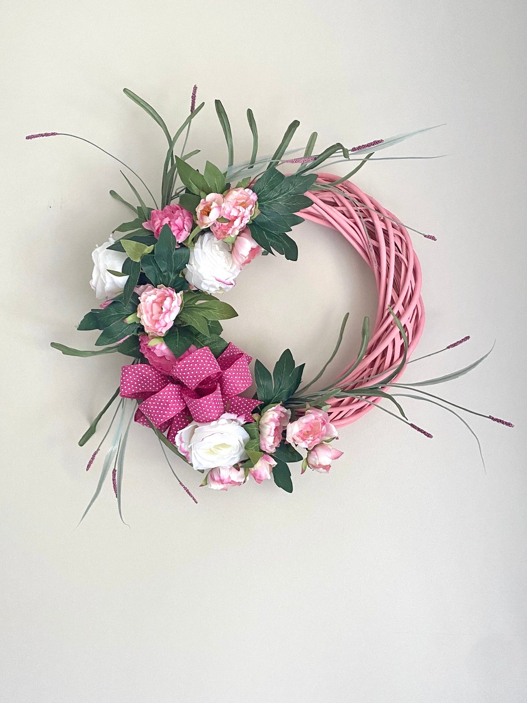 Hot Pink Spring Wreath, Pink Peony Grapevine Wreath, Pink Peony Wreath ...