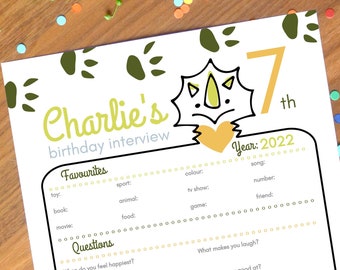 Birthday Interview PDF for Kids Printable Keepsake - Etsy