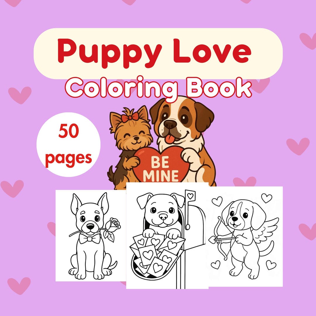 Puppy Valentine's Day Coloring Book for Kids (printable) - Etsy