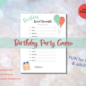 Birthday Word Scramble Party Game | Print at Home Word Scramble | Kids ...