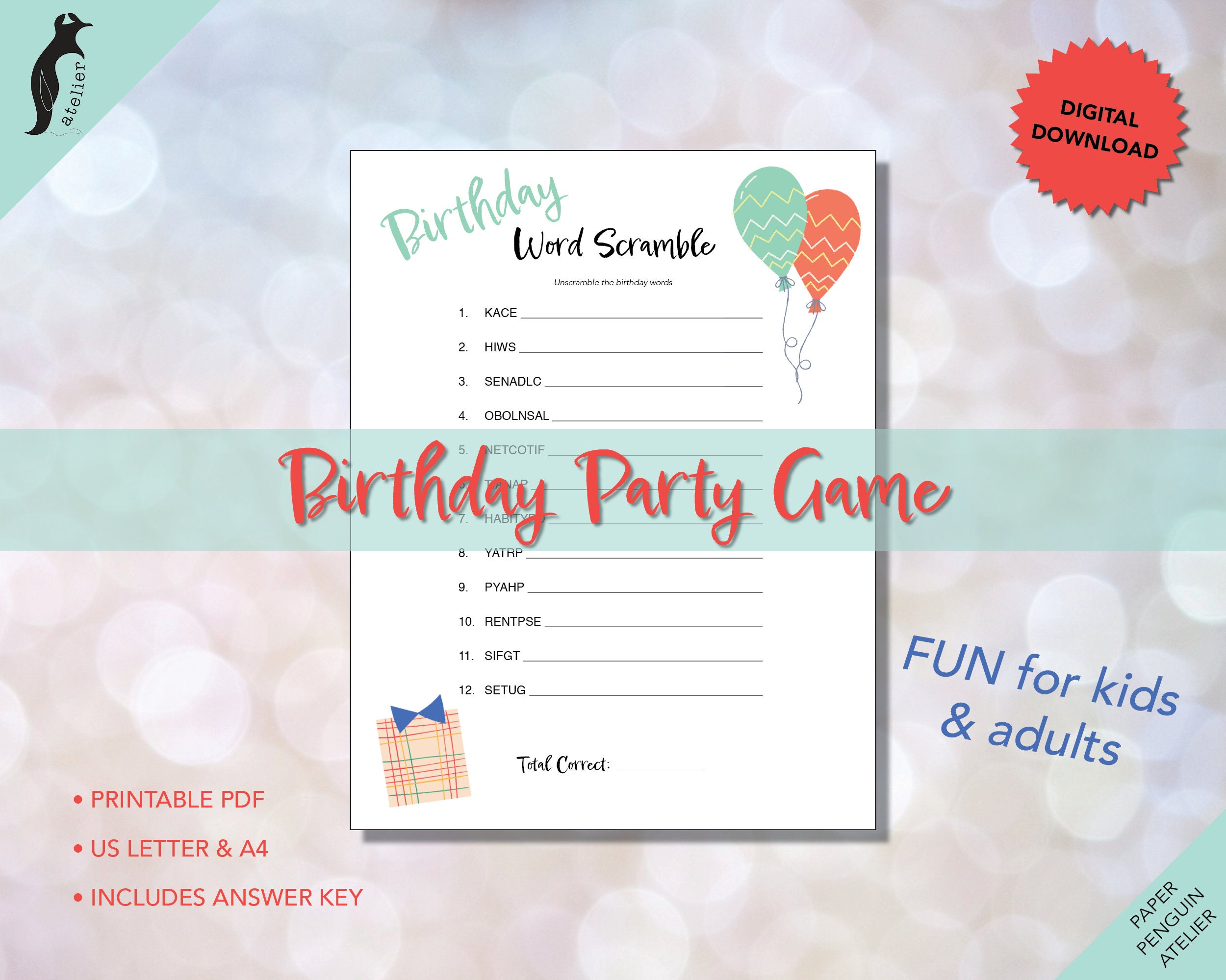 Birthday Word Scramble Party Game Print at Home Word - Etsy