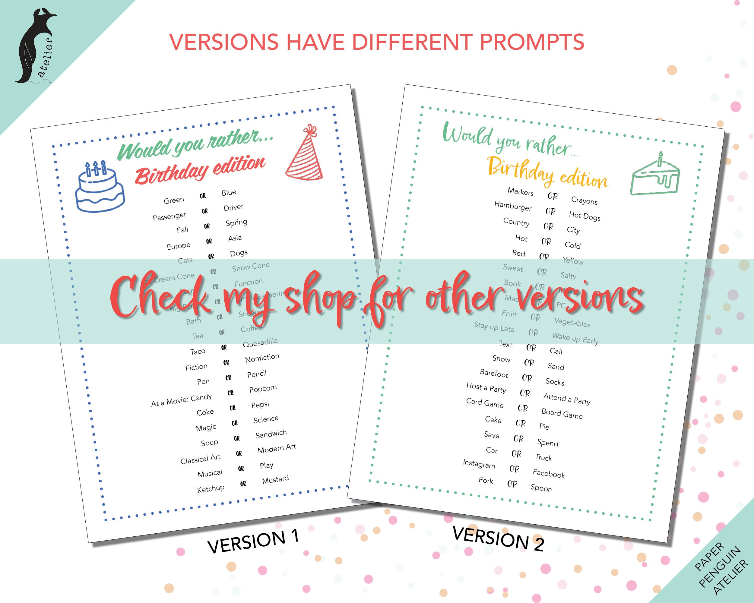 Birthday Would You Rather Party Game | Print at Home Birthday Game ...