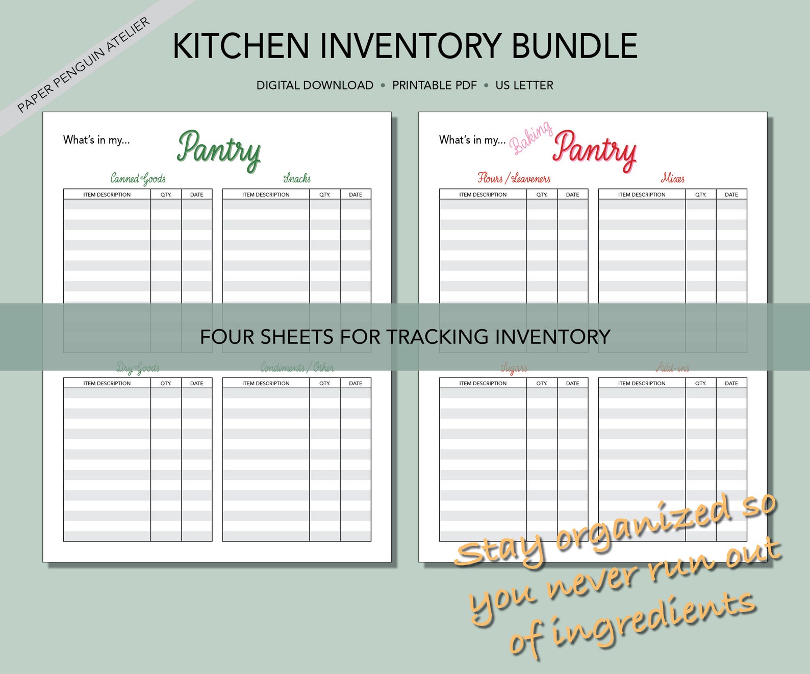 Printable Kitchen Organization Worksheets | Track Food & Ingredients ...