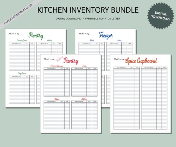 Printable Kitchen Organization Worksheets Track Food & | Etsy