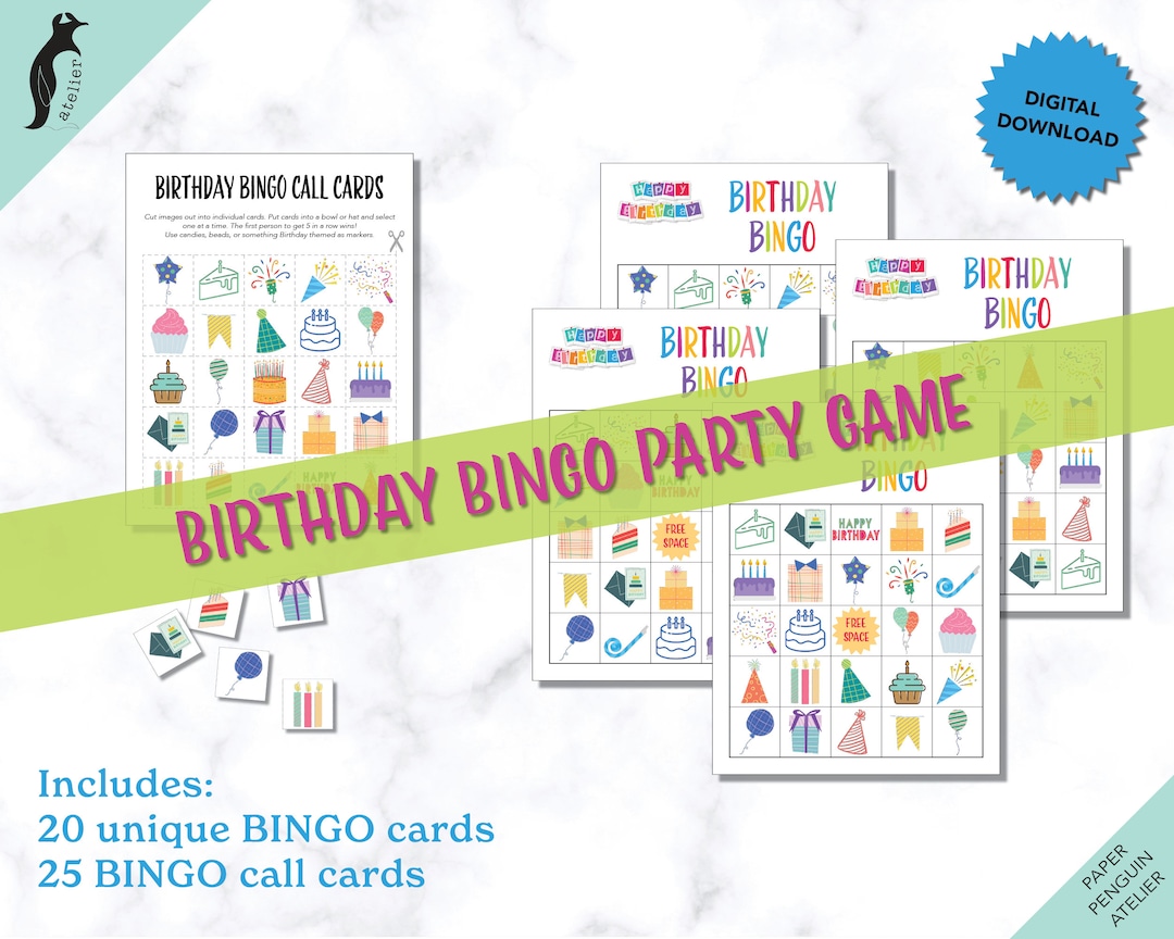 Bingo de cumpleaños / Imprimir en casa Juego de Bday / Niños + Adultos ...