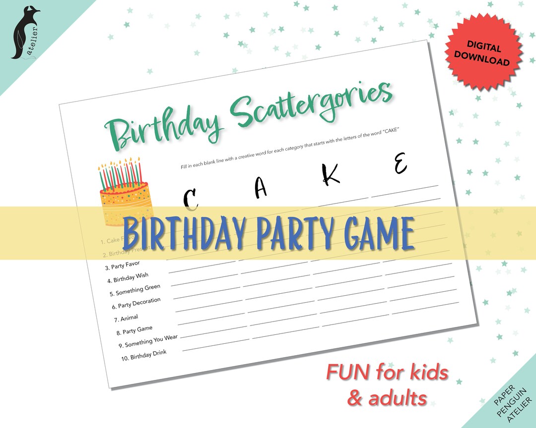 Birthday Scattergories Party Game | Print at Home Birthday ...