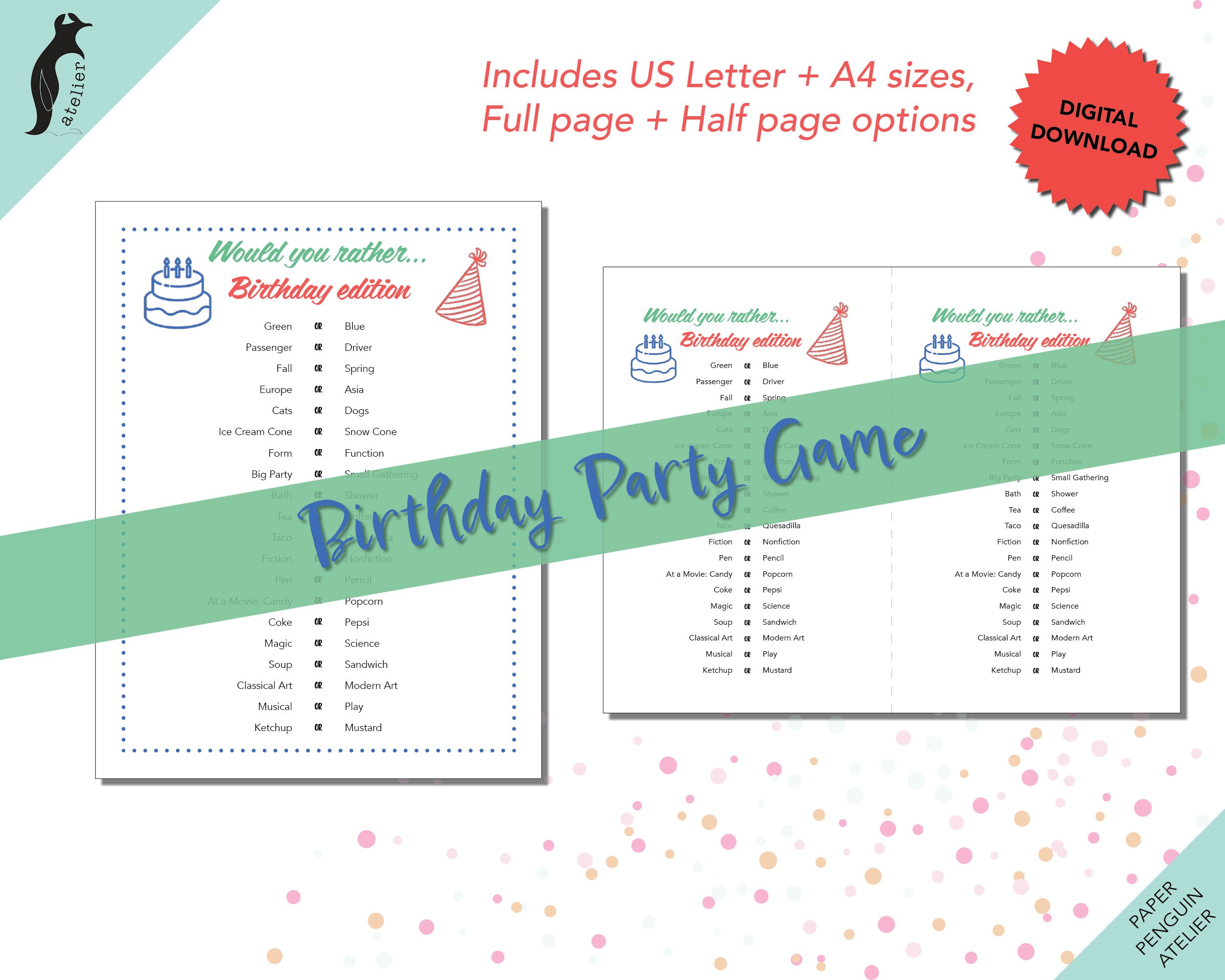Birthday Would You Rather Party Game | Print at Home Birthday Game ...