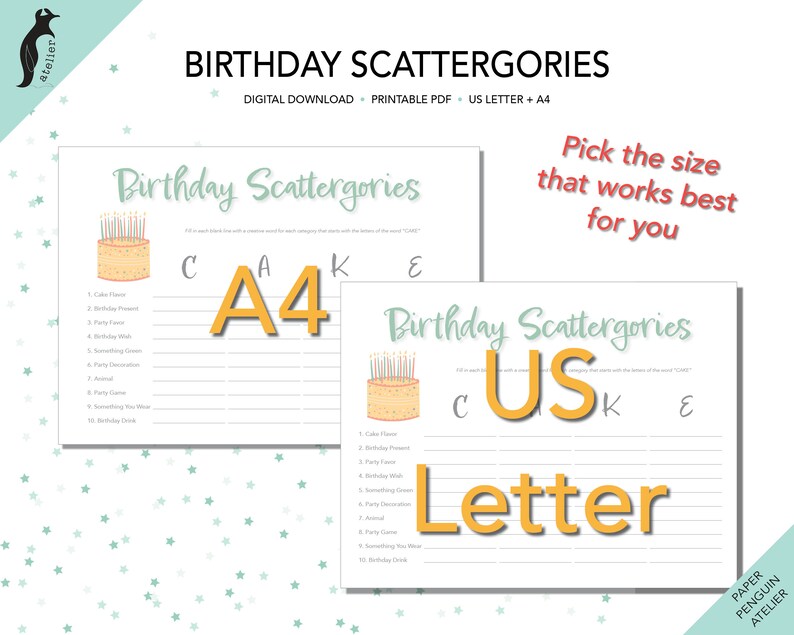 Birthday Scattergories Party Game | Print at Home Birthday ...
