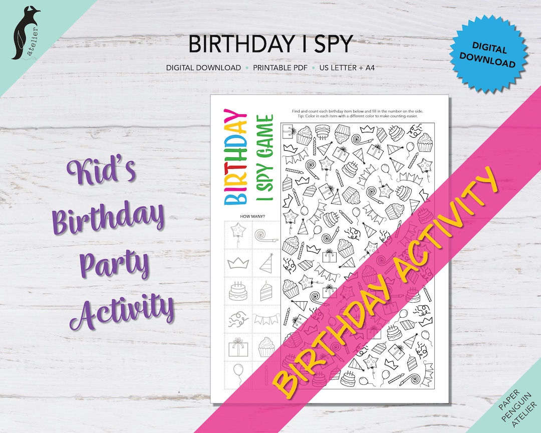 Birthday I Spy Party Activity | Print at Home Birthday Fun Activity ...