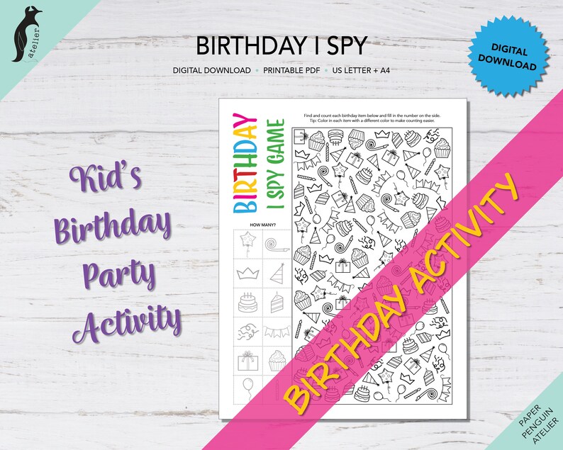 Birthday I Spy Party Activity | Print at Home Birthday Fun Activity ...