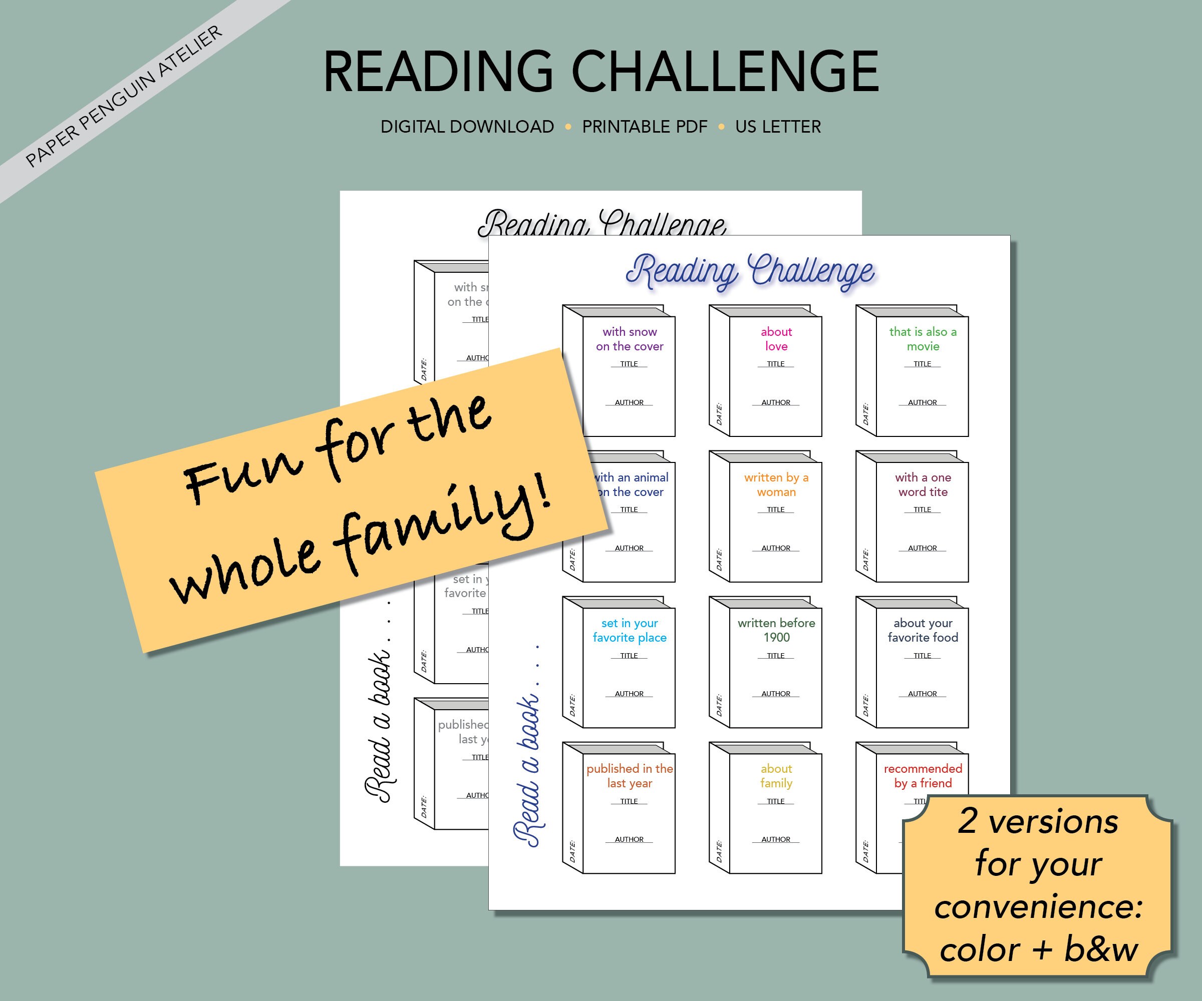 Printable Book Challenge PDF | Reading Challenge 12 Book Prompts ...