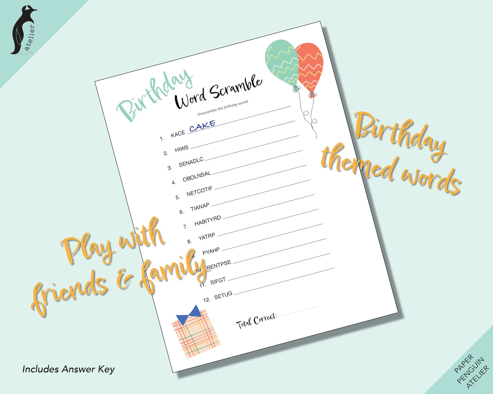 Birthday Word Scramble Party Game | Print at Home Word Scramble | Kids ...