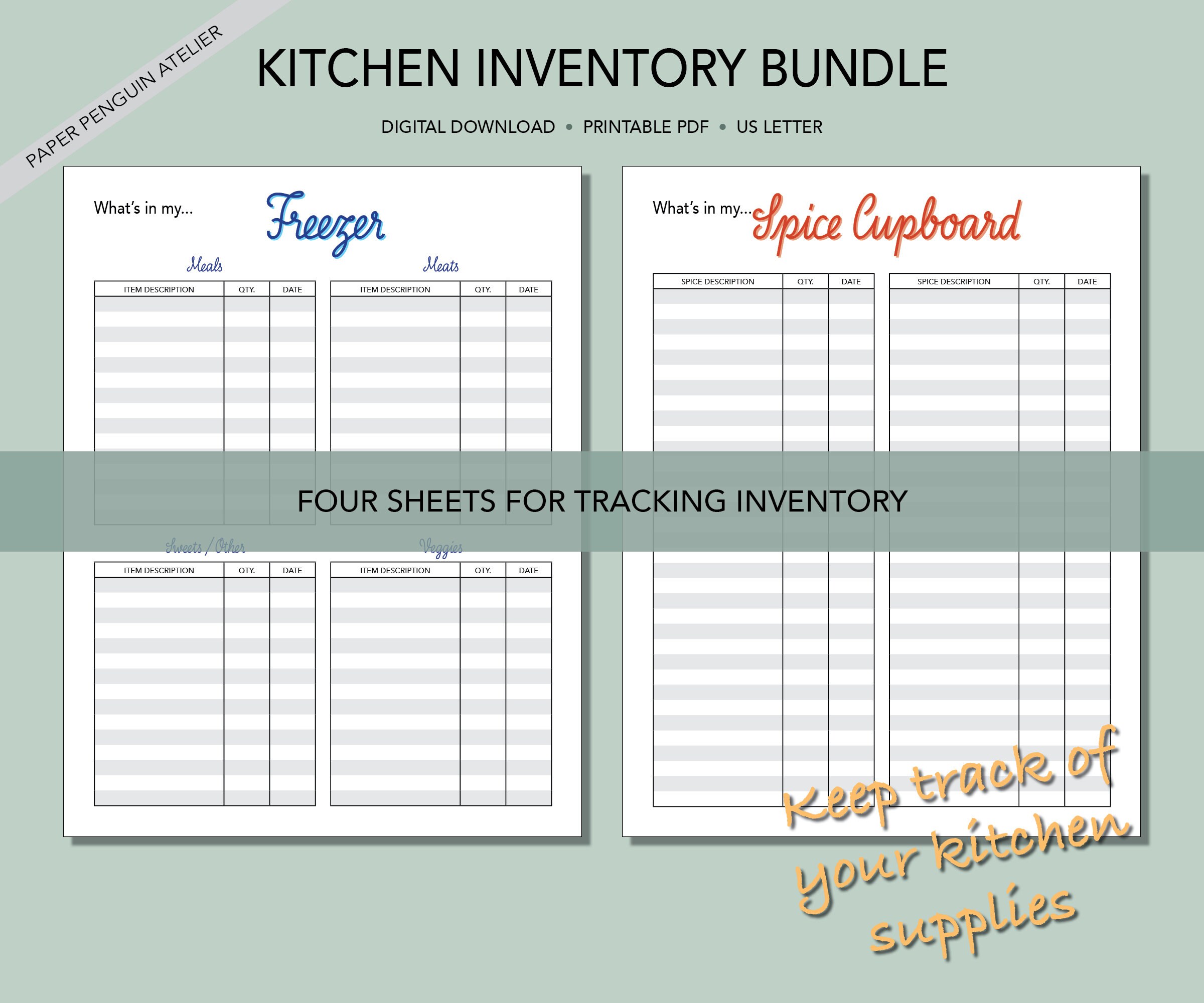 Printable Kitchen Organization Worksheets | Track Food & Ingredients ...