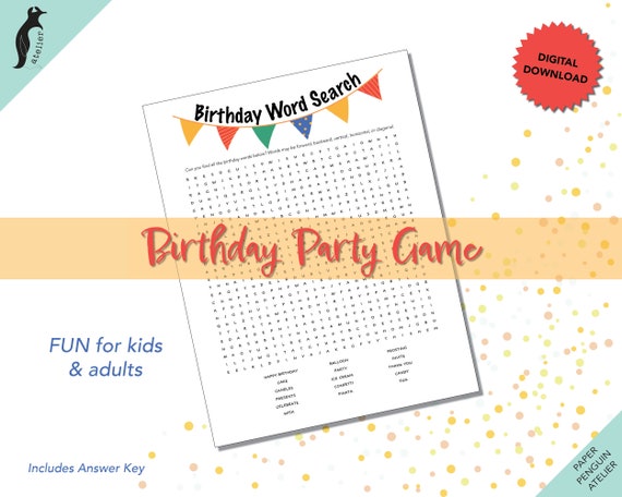 Birthday Word Search Party Game Print at Home Word Search | Etsy