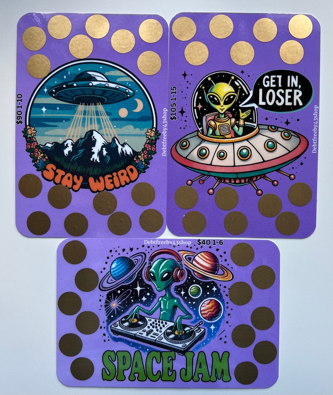 Aliens Pt 2 Set of 3 Scratch off Savings Challenges Series 4”x5 ...