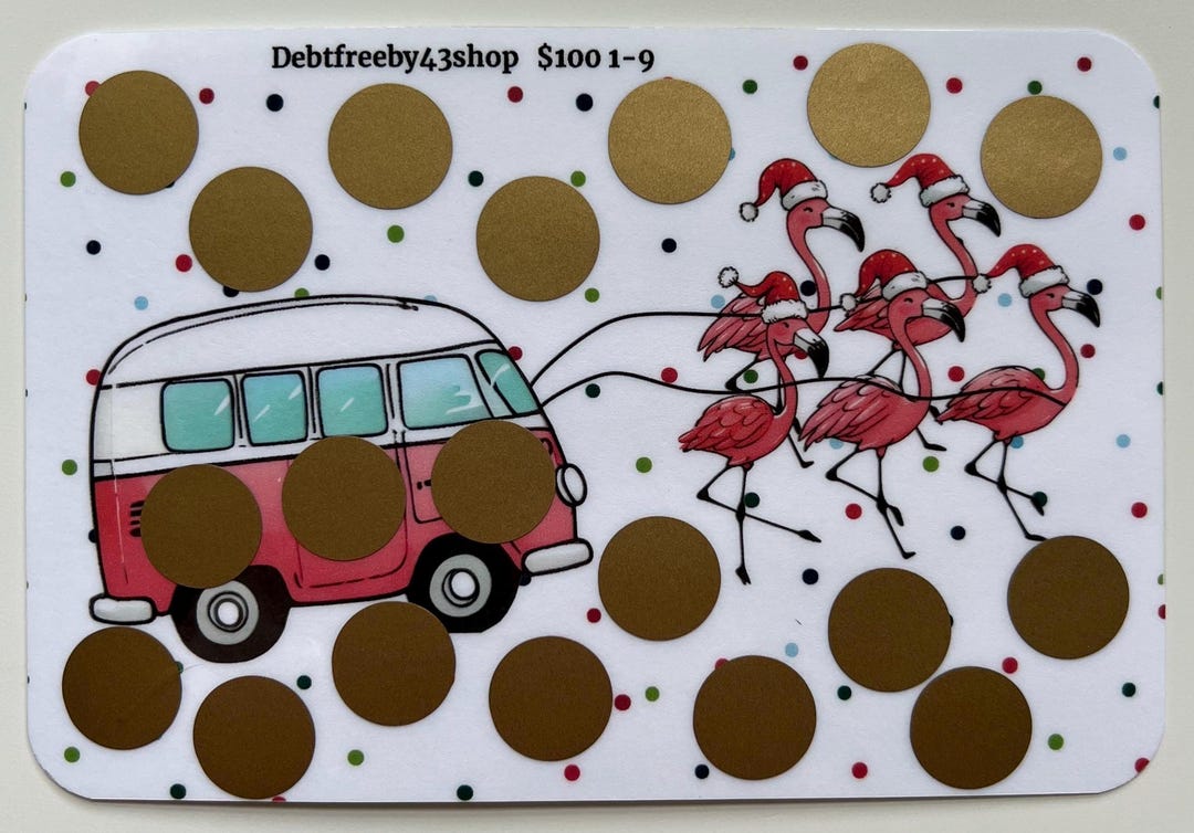 Flamingo Sleigh Ride Christmas Scratch off Savings Challenges 4”x6 ...