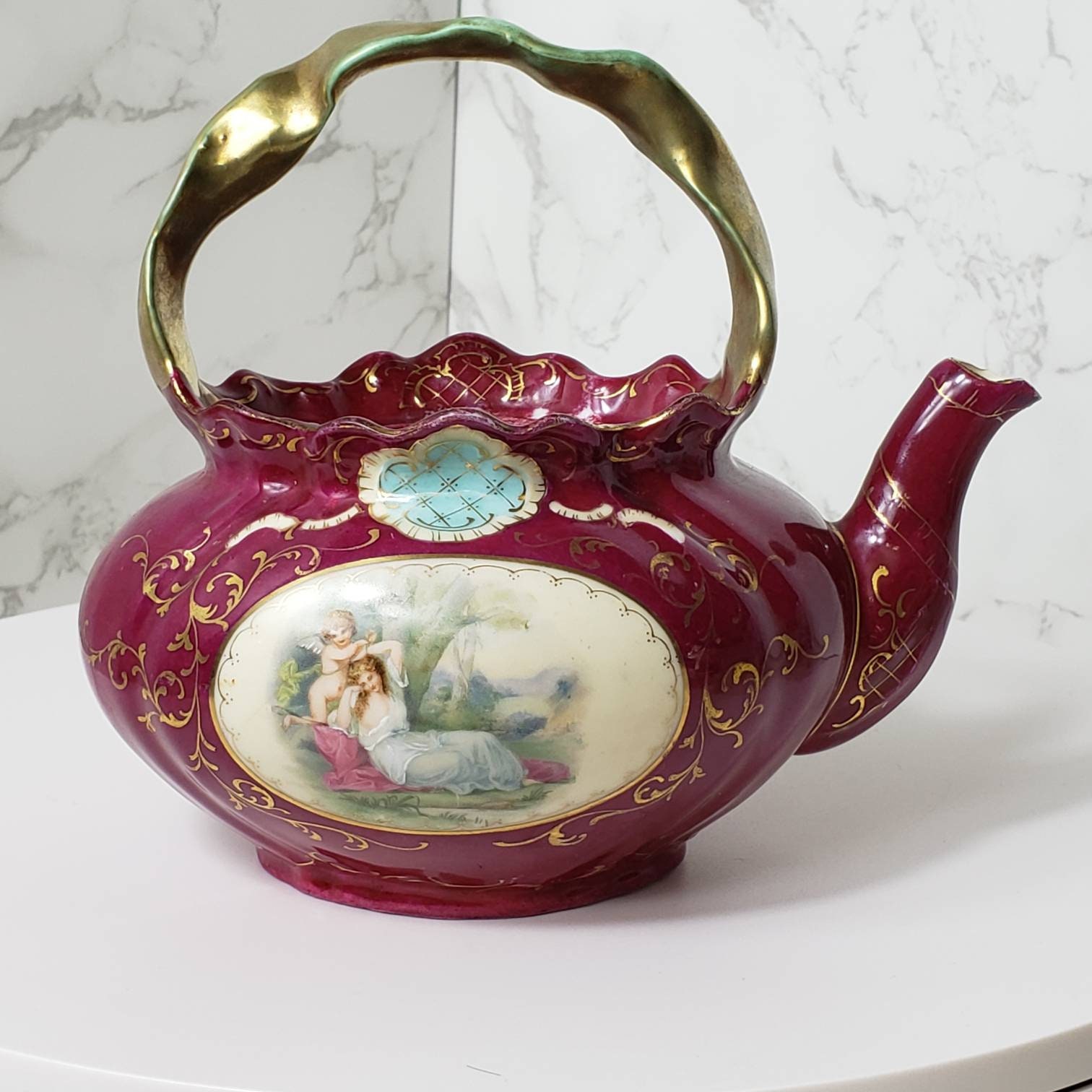 Antique Royal Vienna Porcelain Teapot Cherub and Lady Missing Lid Free ...