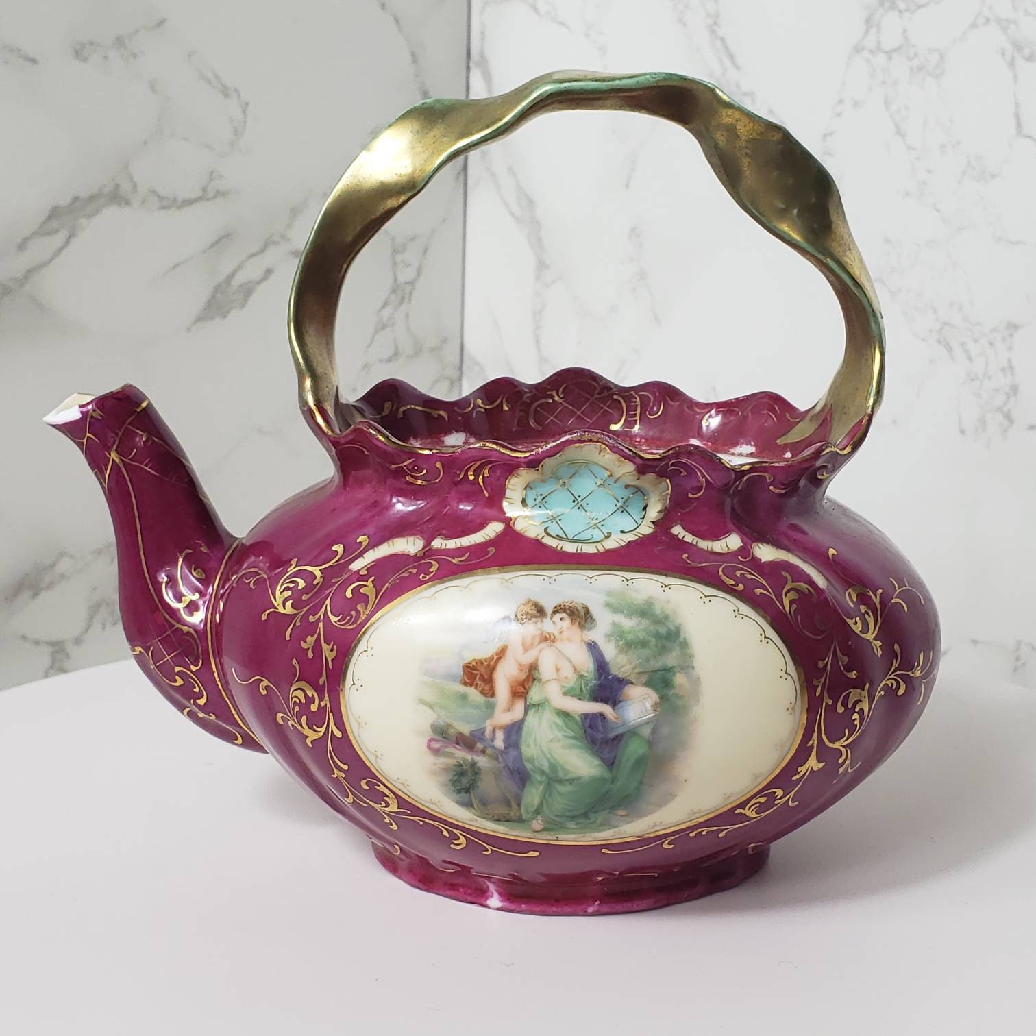 Antique Royal Vienna Porcelain Teapot Cherub and Lady Missing Lid Free ...