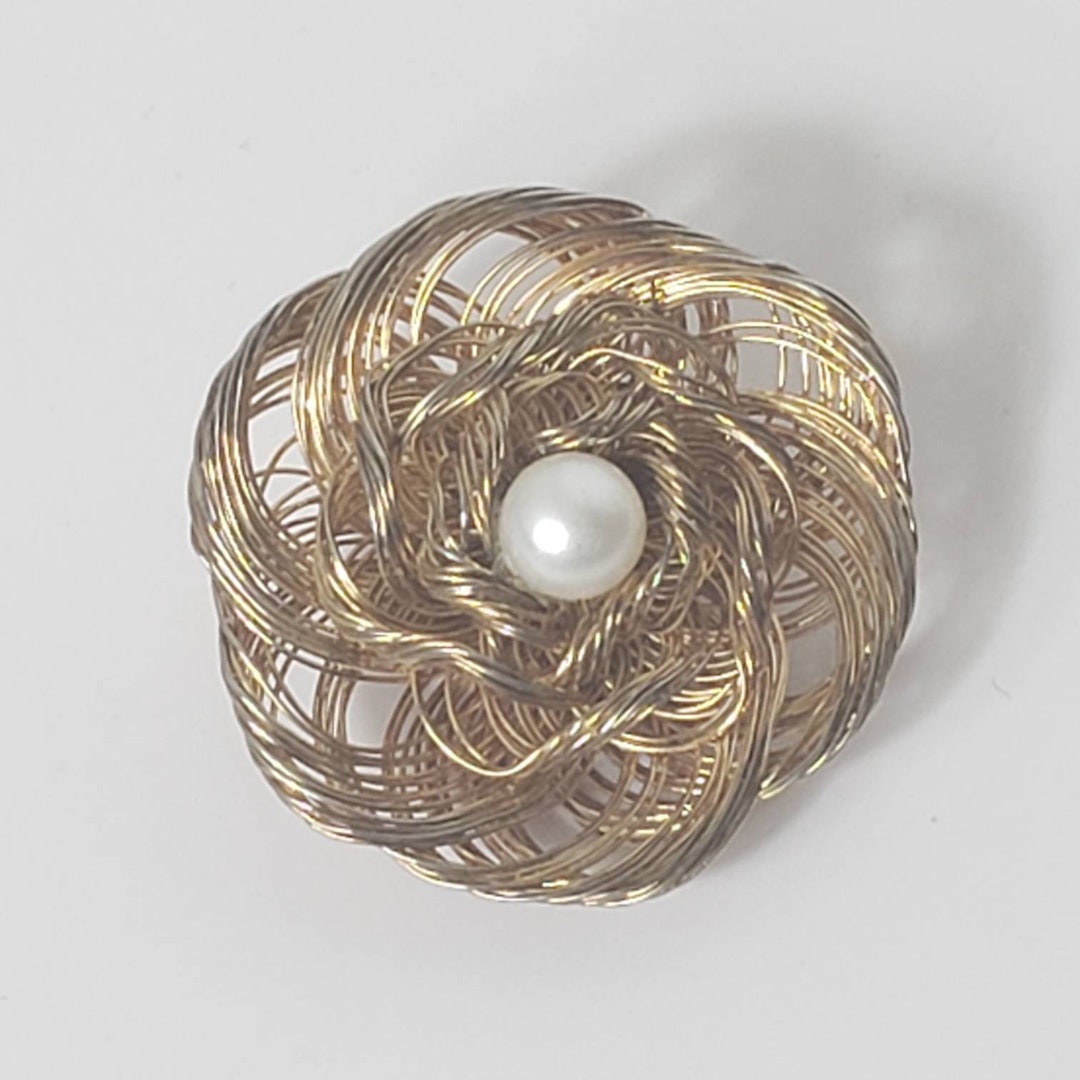 Vintage Wire-wrapped Flower Pin Brooch Faux Pearl - Etsy