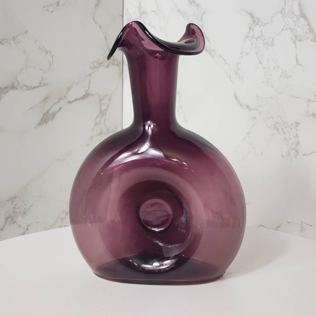 Vintage Amethyst Purple Glass Ruffle Vase - Etsy