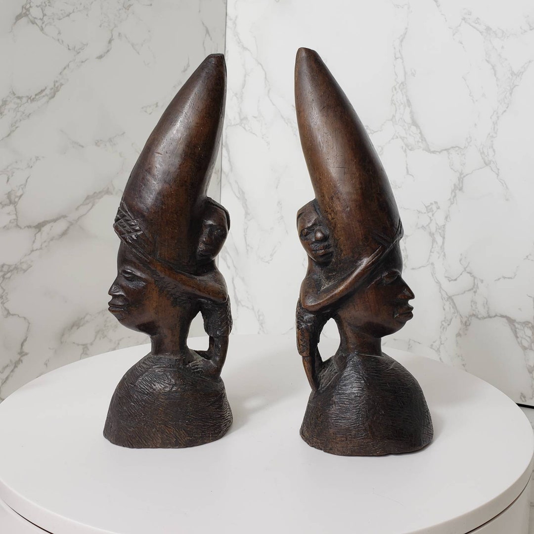 Ebony Wood African Busts: Female With Child, Tribal Decor (pair) - Etsy