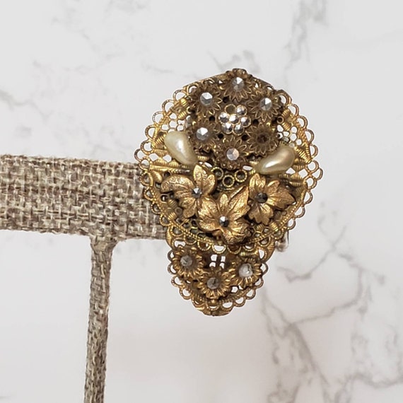 Antique Czech Brass Filigree Dress Clip 1930s Vintage… - Gem