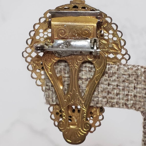 Antique Czech Brass Filigree Dress Clip 1930s Vintage… - Gem