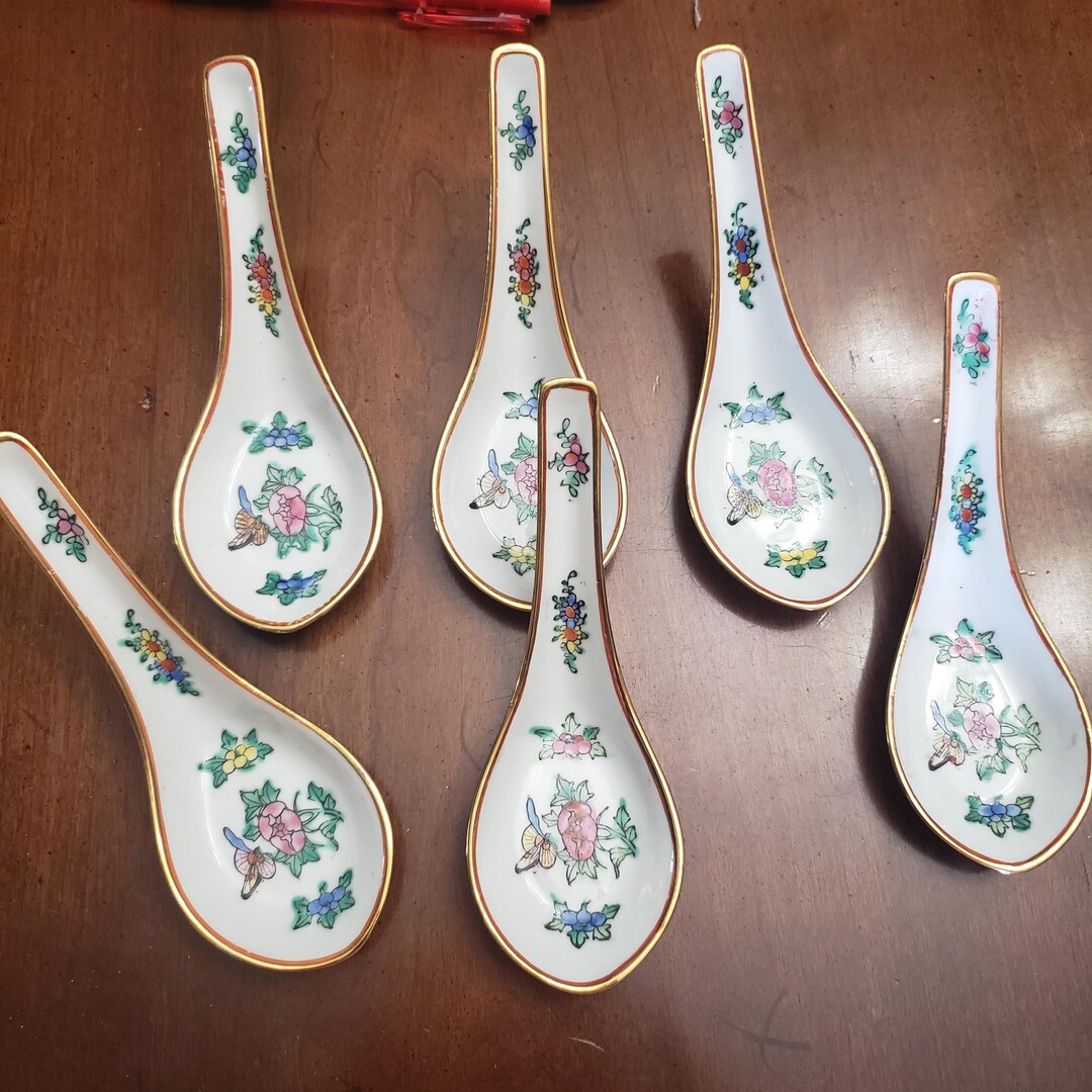 Vintage Set of 6 Chinese Porcelain Soup Rice Spoons - Etsy