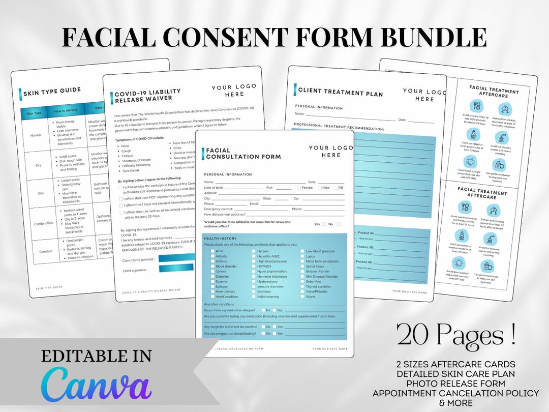 Facial Treatment Form Bundle - Esthetician Template - Facial Templates ...