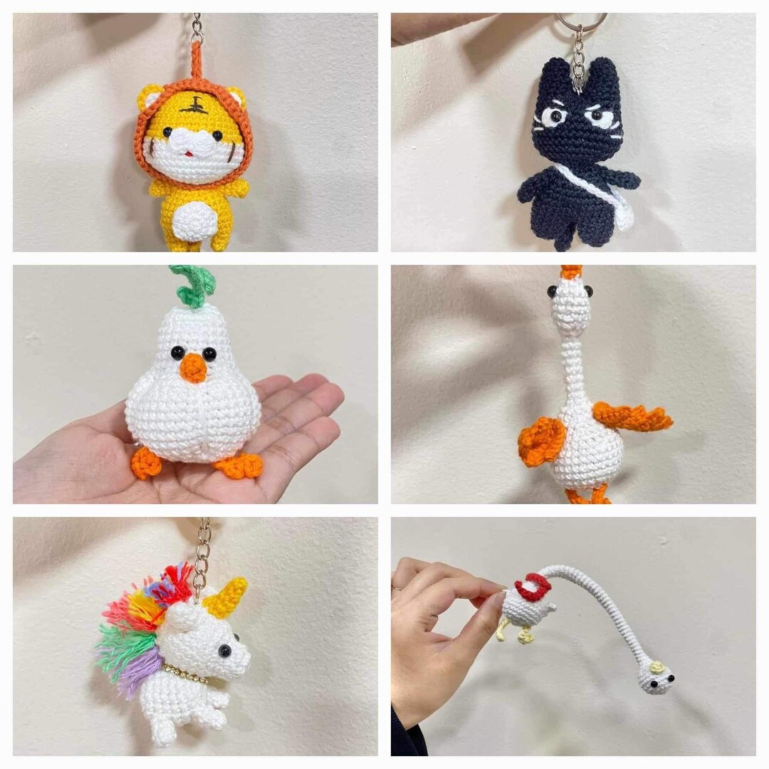 Crochet Keychain Lion, Duck, Cat, Unicorn cute and Funny Keychain - Etsy