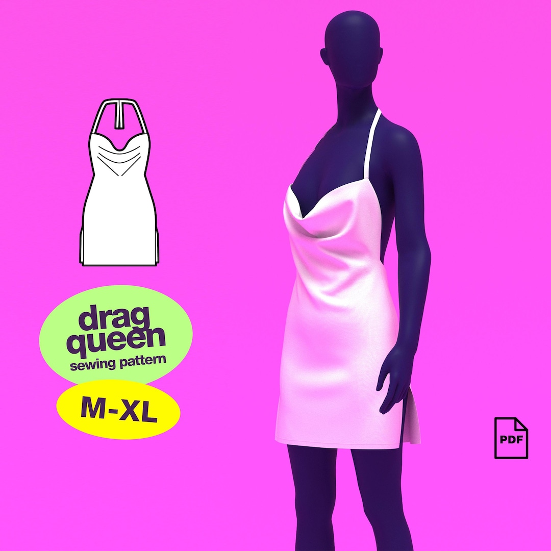 Cowl Neck Dress Sewing Pattern (M-XL) Drag Queen Costume Y2k Party ...