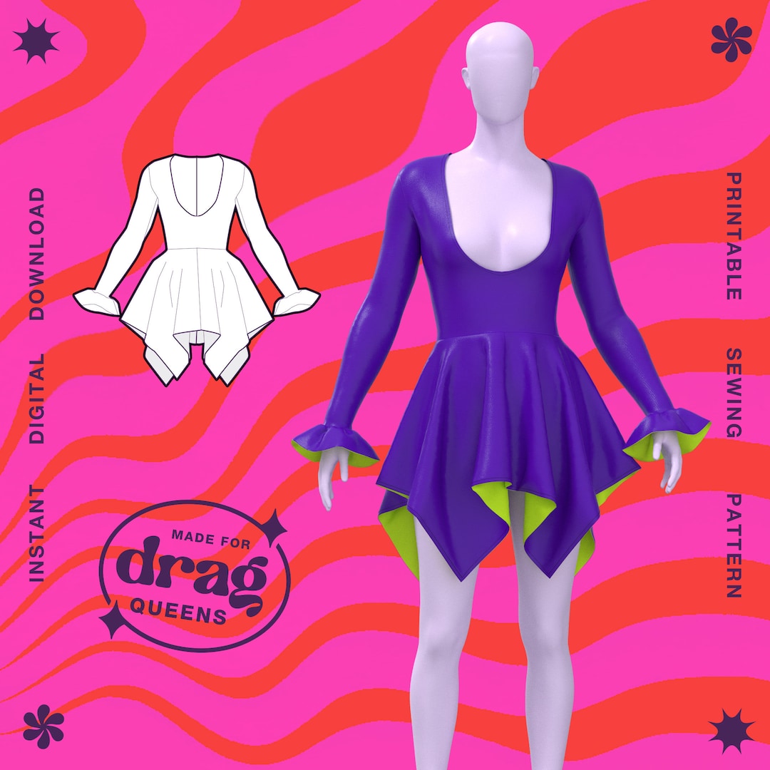 Drag Queen Mini Handkerchief Stretch Dress Sewing Pattern (sizes XS -4X ...