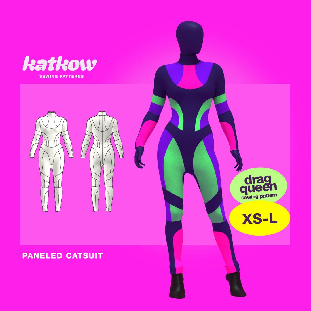 Paneled Catsuit Bodysuit Sewing Pattern (XS-L) for Drag Queen Costume ...