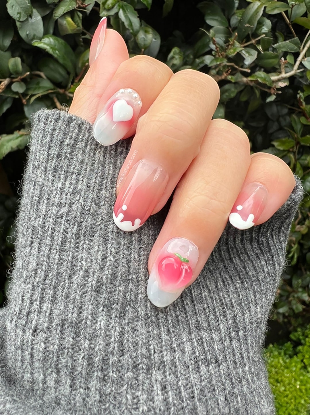 Reusable Peach Ice Cream | Premium Press on Nails Gel Hand Painted ...