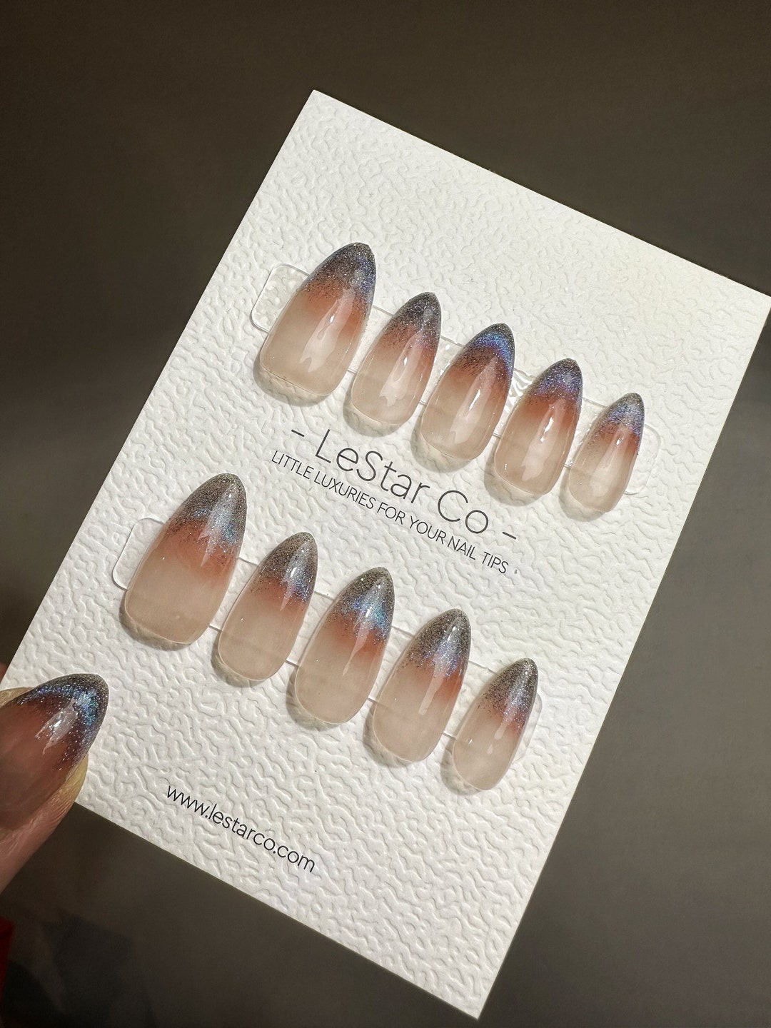 Reusable Blue Cat-eye French Tip | Handmade Press on Gel Acrylic Nails ...